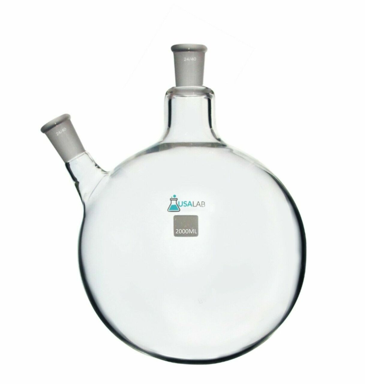 2L Round Bottom Receiving Flask - 2 neck 24/40 2000ML - USA Lab