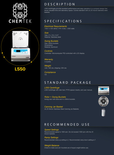 Chemtek 4000 RPM Centrifuge | 50ml Tube | USA Lab