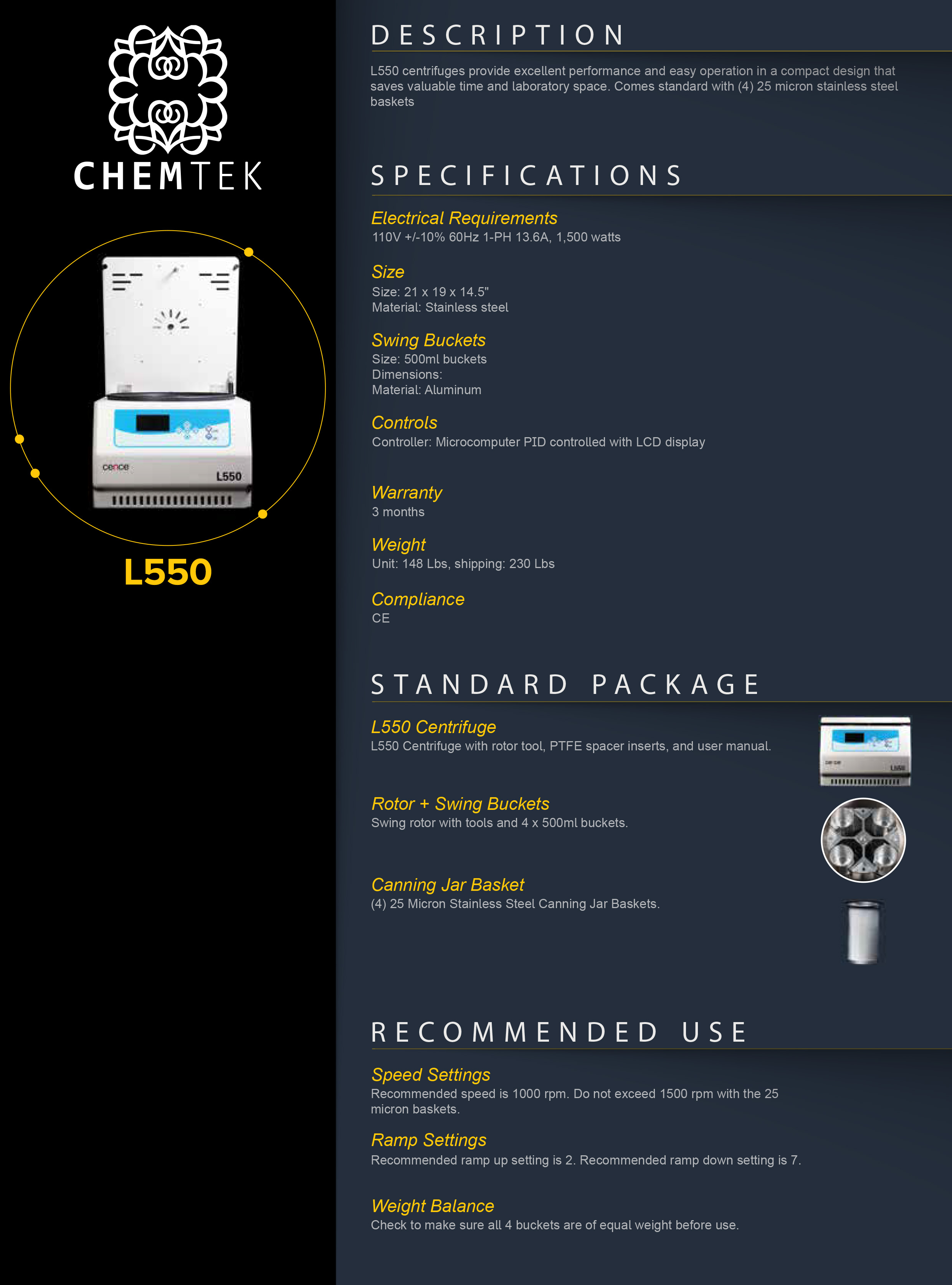 Chemtek 4000 RPM Centrifuge | 50ml Tube | USA Lab