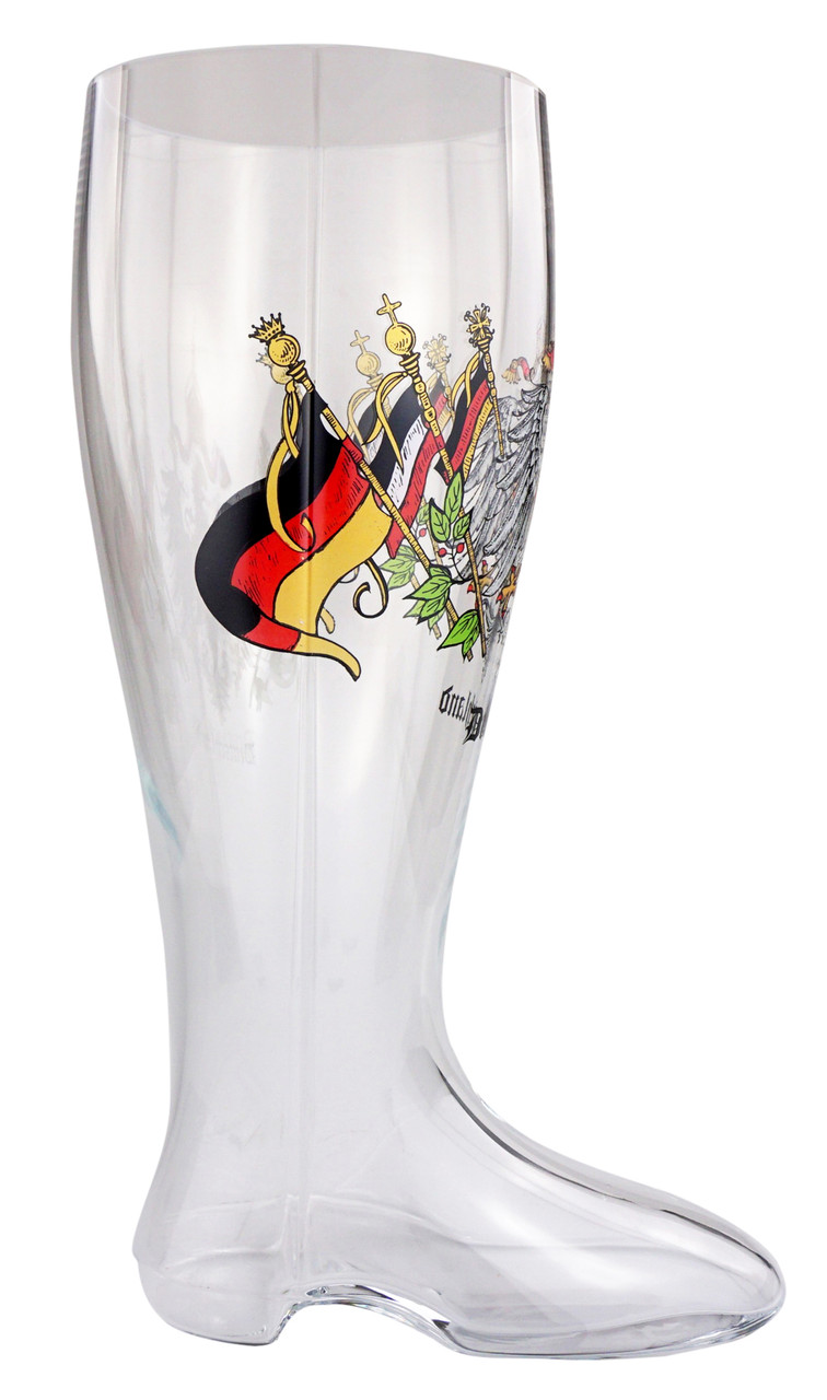 Deutschland Crest Glass Beer Boot 2 Liter - GermanSteins.com