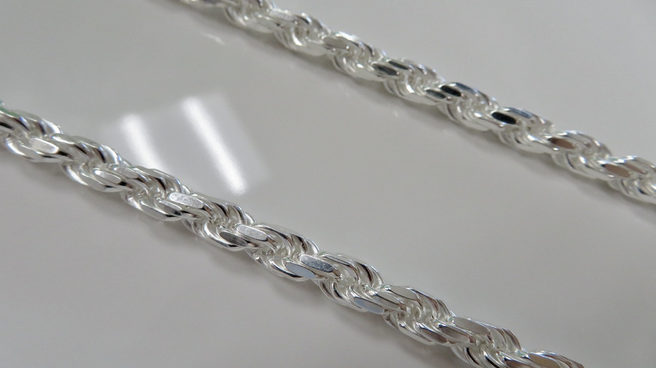 Sterling Silver 925 5MM Diamond Cut Rope Chain Price Varies Based on Length