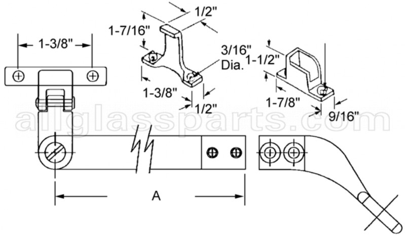 Push Bar Operator 7 inches length Right | All Glass Parts