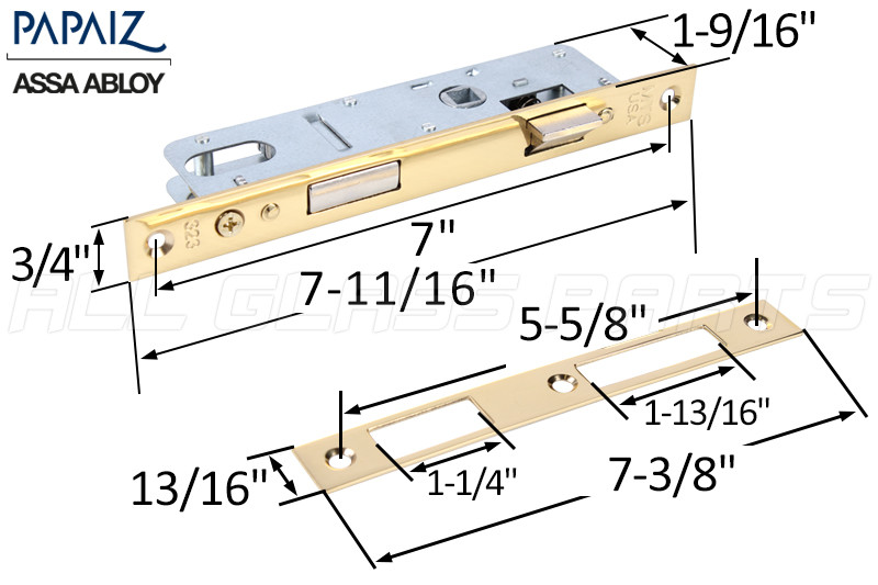 Storm Door Mortise Lock #323 Slimline Papaiz Brass