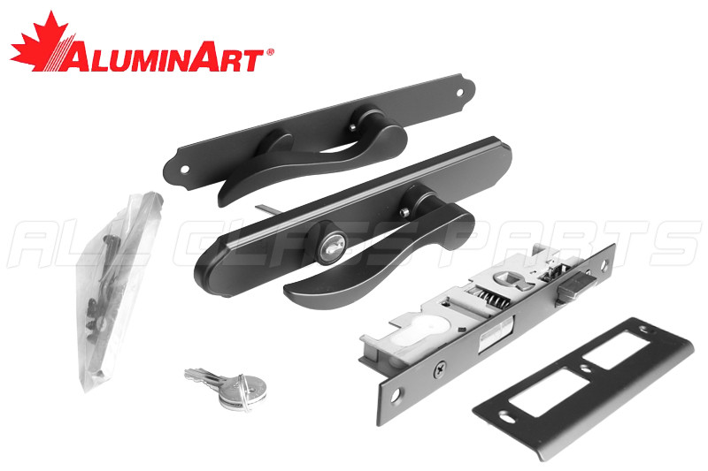 Storm Door Handle Set with Key Lock Curved Lever MB