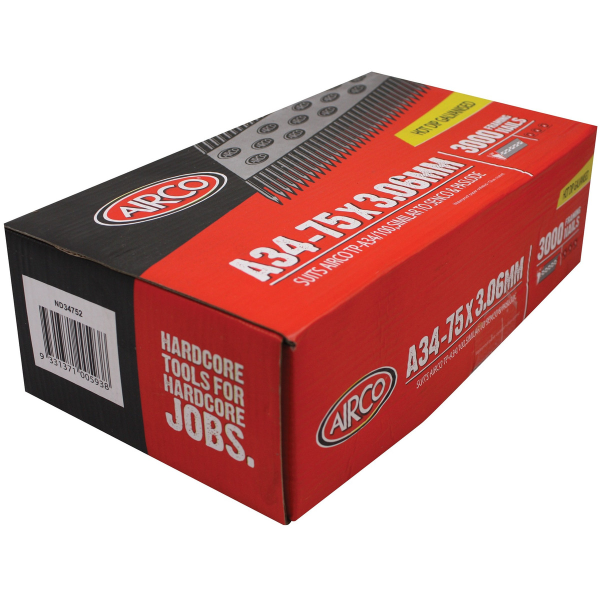 Airco ND34752 - Framing Nails (Box of 3000) - 34 Degree 75 x 3.1mm HDG ...