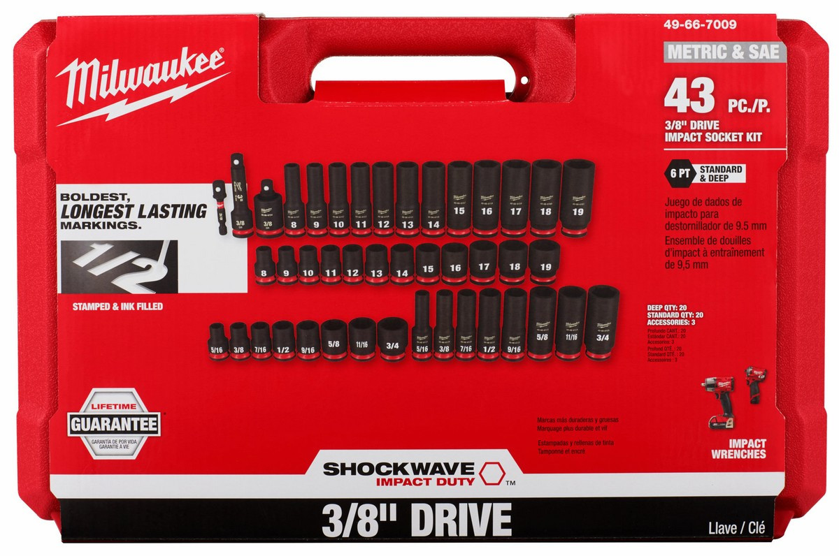Milwaukee 49667009 - Impact Socket Set 3/8" Drive 43 Piece Metric/SAE ...