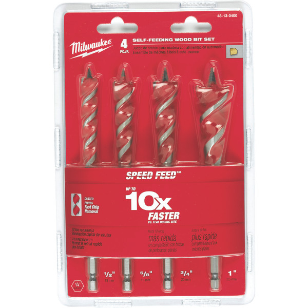 Milwaukee 48130400 - SPEED FEED Wood Drill Bit Kit 4 Piece - Toolmart