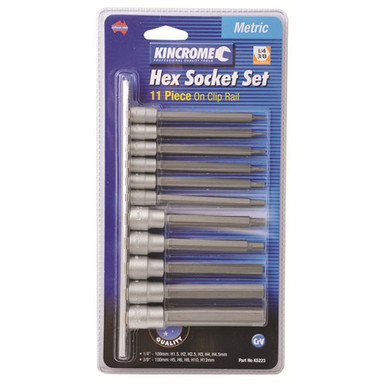 Kincrome K5223 - Hex Socket Set Long Series 11 Piece 1/4 & 3/8 Drive ...