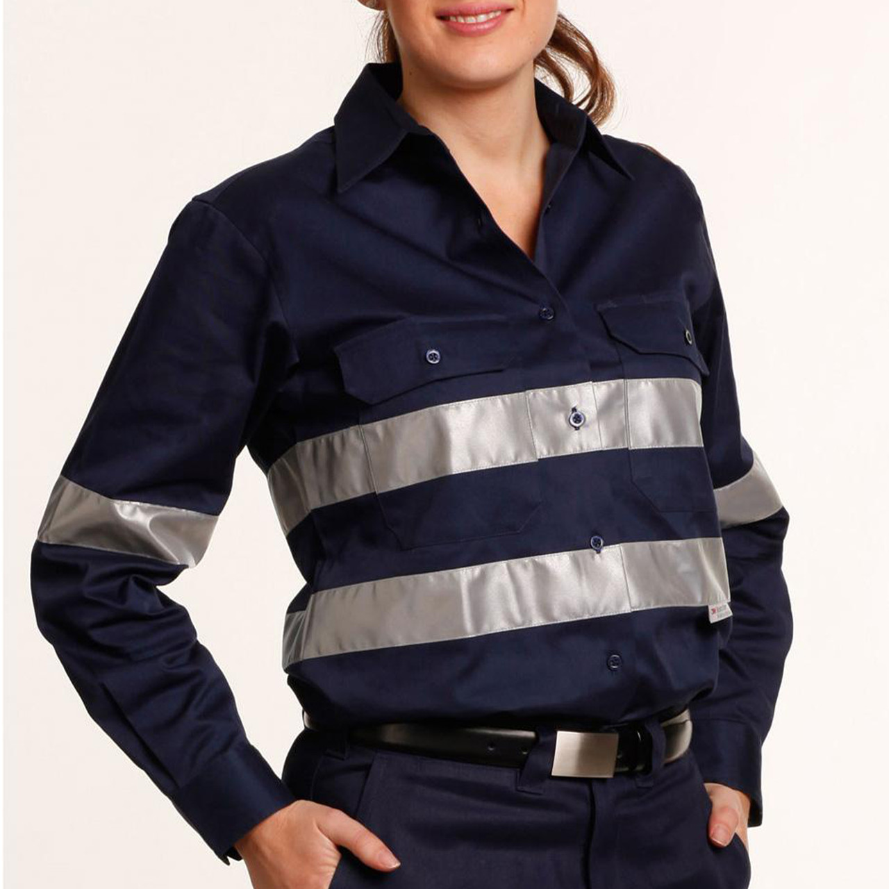 Womens High Visibility Cotton Drill Work Safety Shirts with 3M Tapes