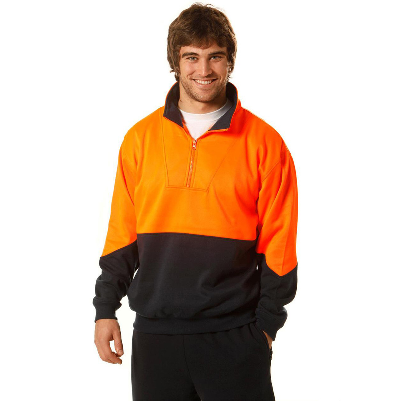 Mens Hi-Vis Work Safety Fleece Collared Sweater | Shop Work Wear Online