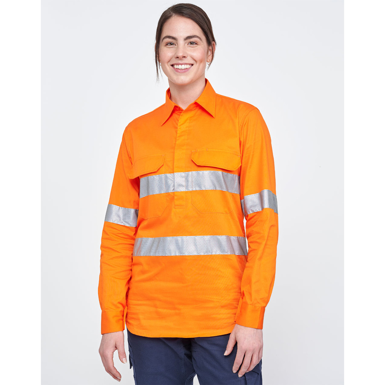Unisex Hi Vis Cool-Breeze Closed Front Work Safety Shirt | Perforated Tape