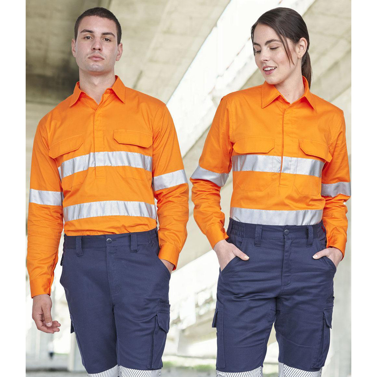 Unisex Hi Vis Cool-Breeze Closed Front Work Safety Shirt | Perforated Tape