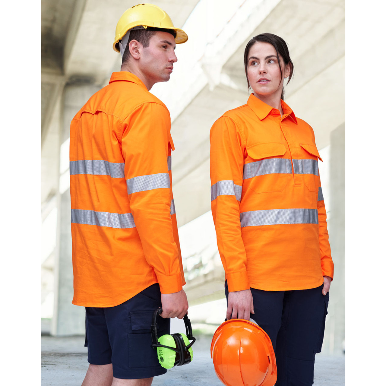 Unisex Hi Vis Cool-Breeze Closed Front Work Safety Shirt | Perforated Tape
