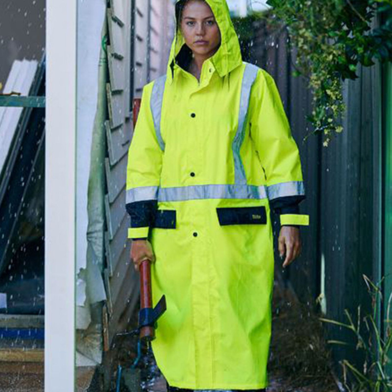 Bisley Mens Waterproof Hi Vis Taped Long Rain Coat | Shop Workwear Online