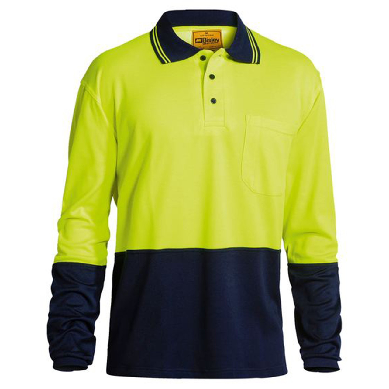 Bisley Hi Vis Long Sleeve Stretchy Work Safety Polo Shirt Uniform Online