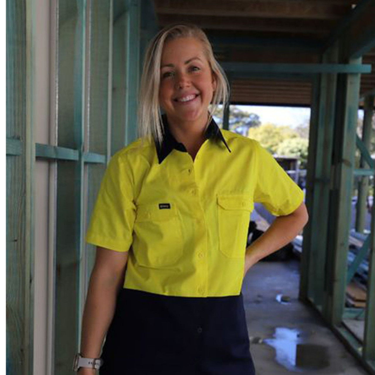 Bisley Womens Industrial Work Safety Cool Lightweight Hi Vis Drill Shirt