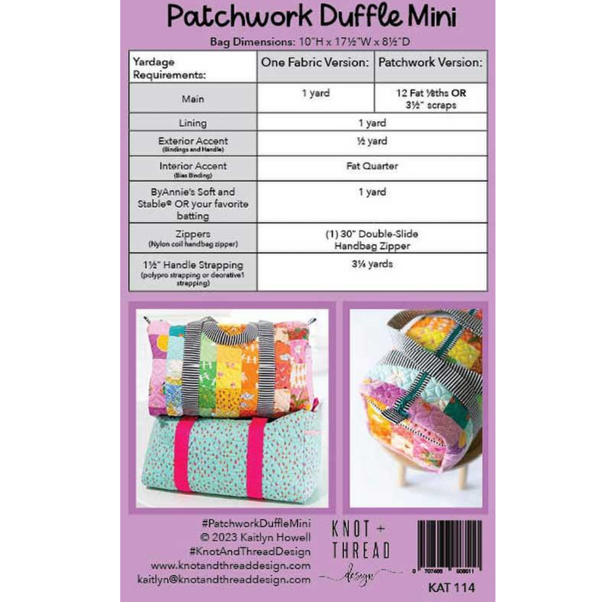 The Patchwork Duffle Mini Bag Pattern by Knot and Thread Design