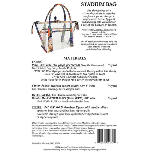 The Stadium Bag by Aunties Two Patterns