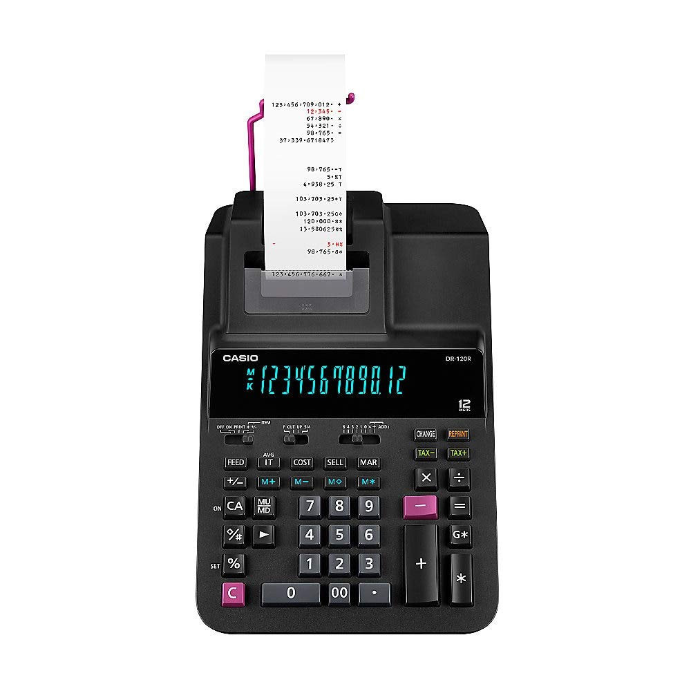 Casio DR-120R Desktop Printing Calculator – 12-Digit, 2-Color Heavy ...