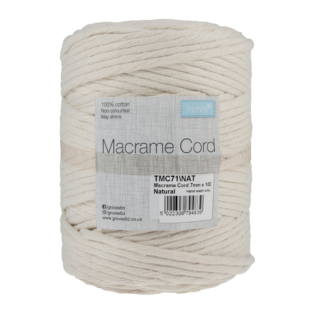 Macramé Cord: Cotton: 100m x 7mm: 1kg: Natural - MariesCrossStitch.co.uk
