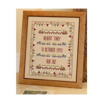 Bunting Train Birth Sampler Cross Stitch By Historical Sampler Company ...