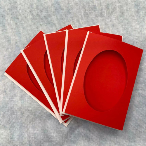 Trifold Aperture Cards - Pack of 10 Red Oval - MariesCrossStitch.co.uk