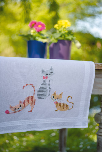 Striped Cats Table Runner Embroidery Kit by Vervaco - MariesCrossStitch ...
