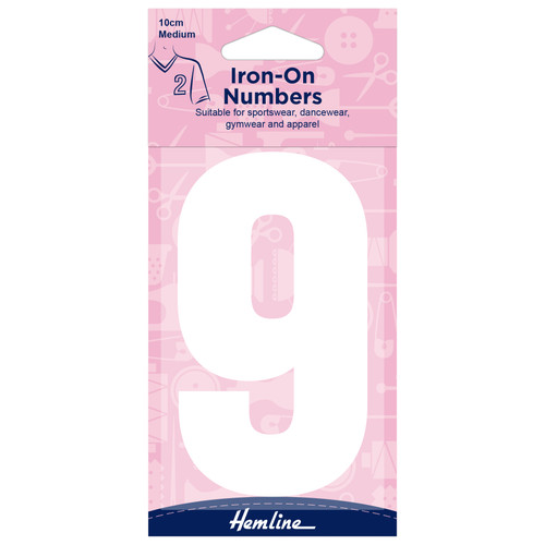 Number 9 White Iron-on Motif 10cm by Hemline - MariesCrossStitch.co.uk