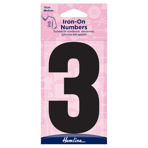 Number 3 Black Iron-on Motif 10cm by Hemline - MariesCrossStitch.co.uk