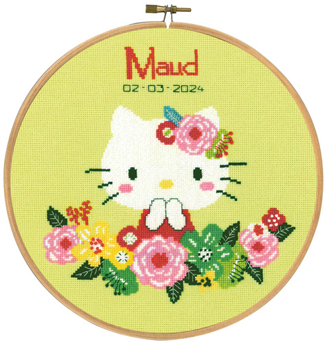 Hello Kitty: Green Floral Counted Cross Stich Kit with Hoop by Vervaco ...