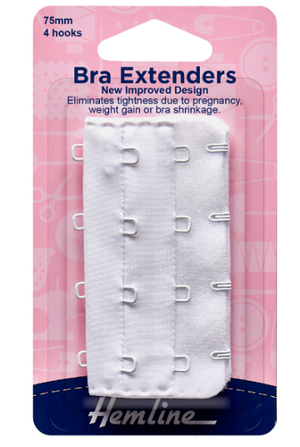 75mm Bra Back Extenders in White by Hemline - MariesCrossStitch.co.uk