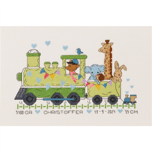 Green Train Birth Sampler Counted Cross Stitch Kit by Permin ...