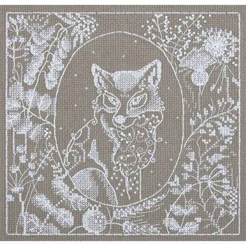 White Lace Fox Cross Stitch Kit by Panna - MariesCrossStitch.co.uk