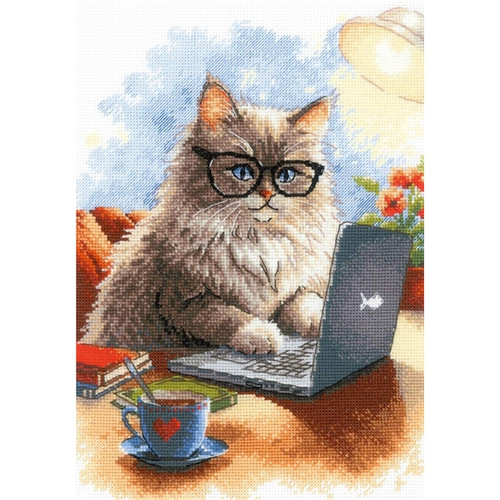 Writer of Meowmoirs Cross Stitch Kit By Riolis - MariesCrossStitch.co.uk