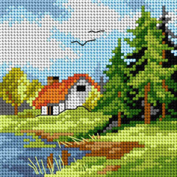 Cottage by the Lake Spring Tapestry Canvas Only by Orchidea ...