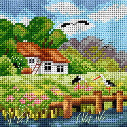 Spring Lakeside Cottage Tapestry Canvas Only by Orchidea ...