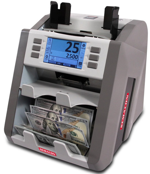 Semacon S-2500 Mixed Money Counter, 2-Pocket Currency Discriminator, S2500.
