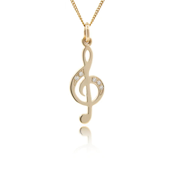 9ct Yellow Gold Diamond Treble Clef Pendant