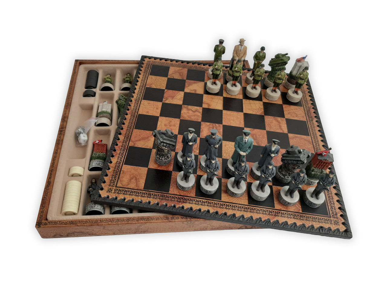 Hand Painted Resin WWII Chess Set