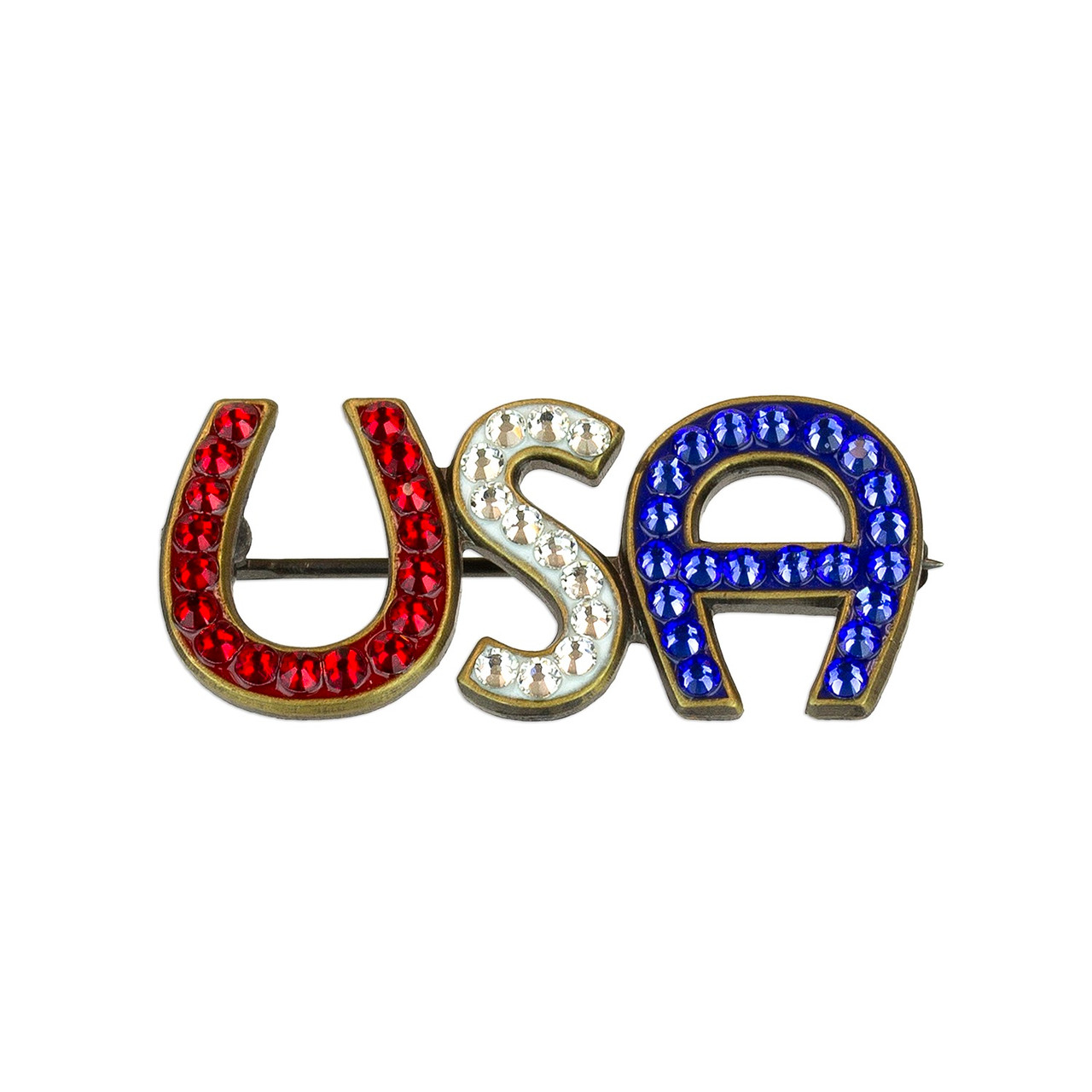 Red White and Blue USA Jeweled Letters Pin