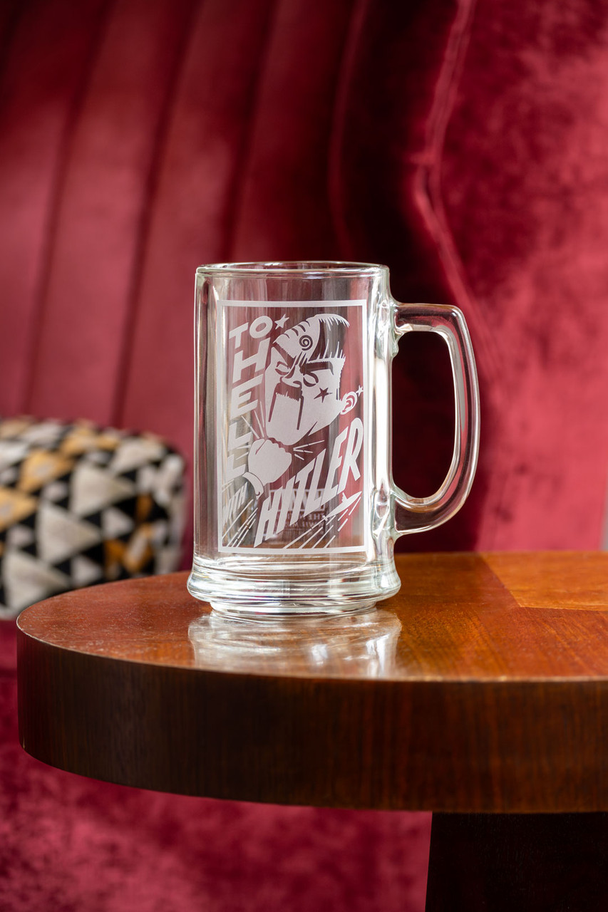 To Hell with Hitler" Glass Beer Mug