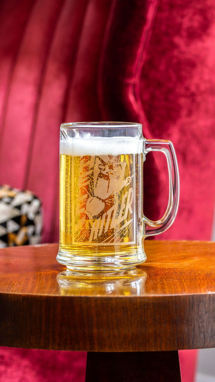 To Hell with Hitler" Glass Beer Mug