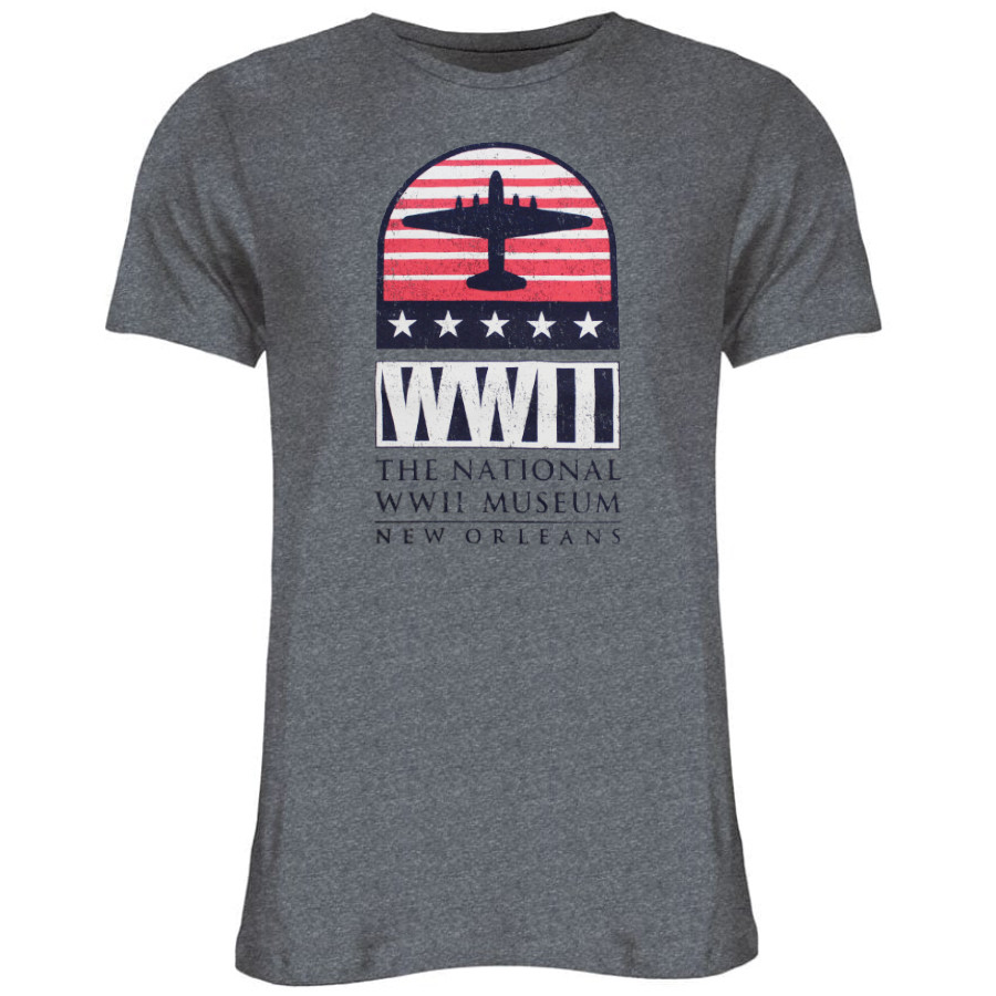 The National WWII Museum Logo Plane Heather Grey Relaxed Fit T-Shirt
