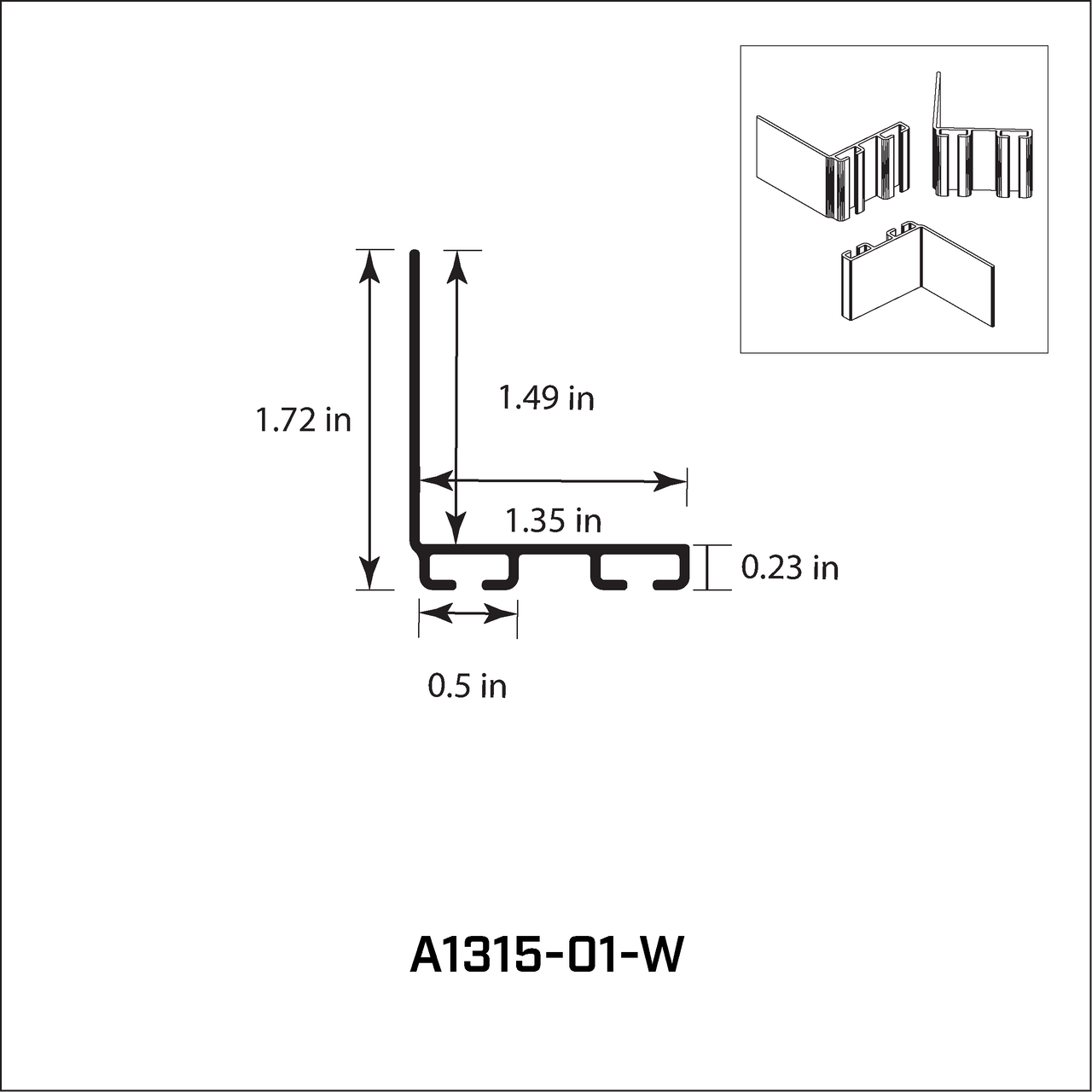 L-Shaped Aluminum Bottom Seal Retainer 1-3/8 inch thick