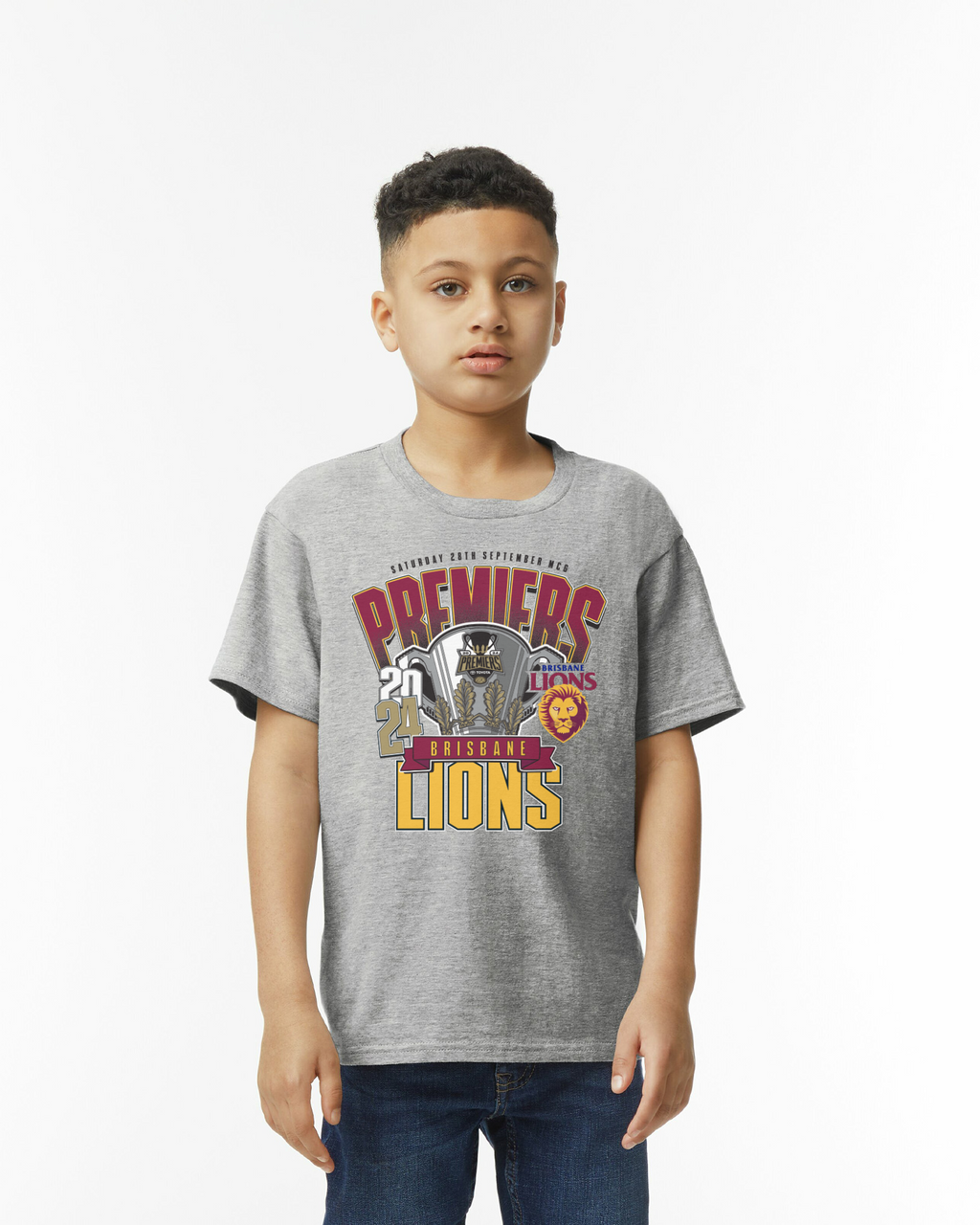 2024 AFL Premiers Tee - Grey Marle - Youth - Lions Shop - Brisbane Lions 2024 AFL Premiers Tee - Grey Marle - Youth - Lions Shop - Brisbane Lions