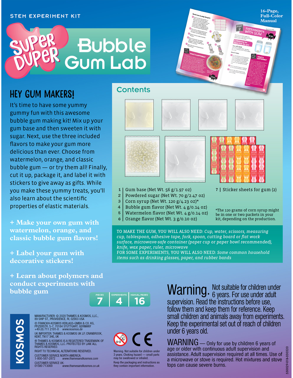 Super Duper Bubble Gum Lab Science Project Kit - Corner Pockets