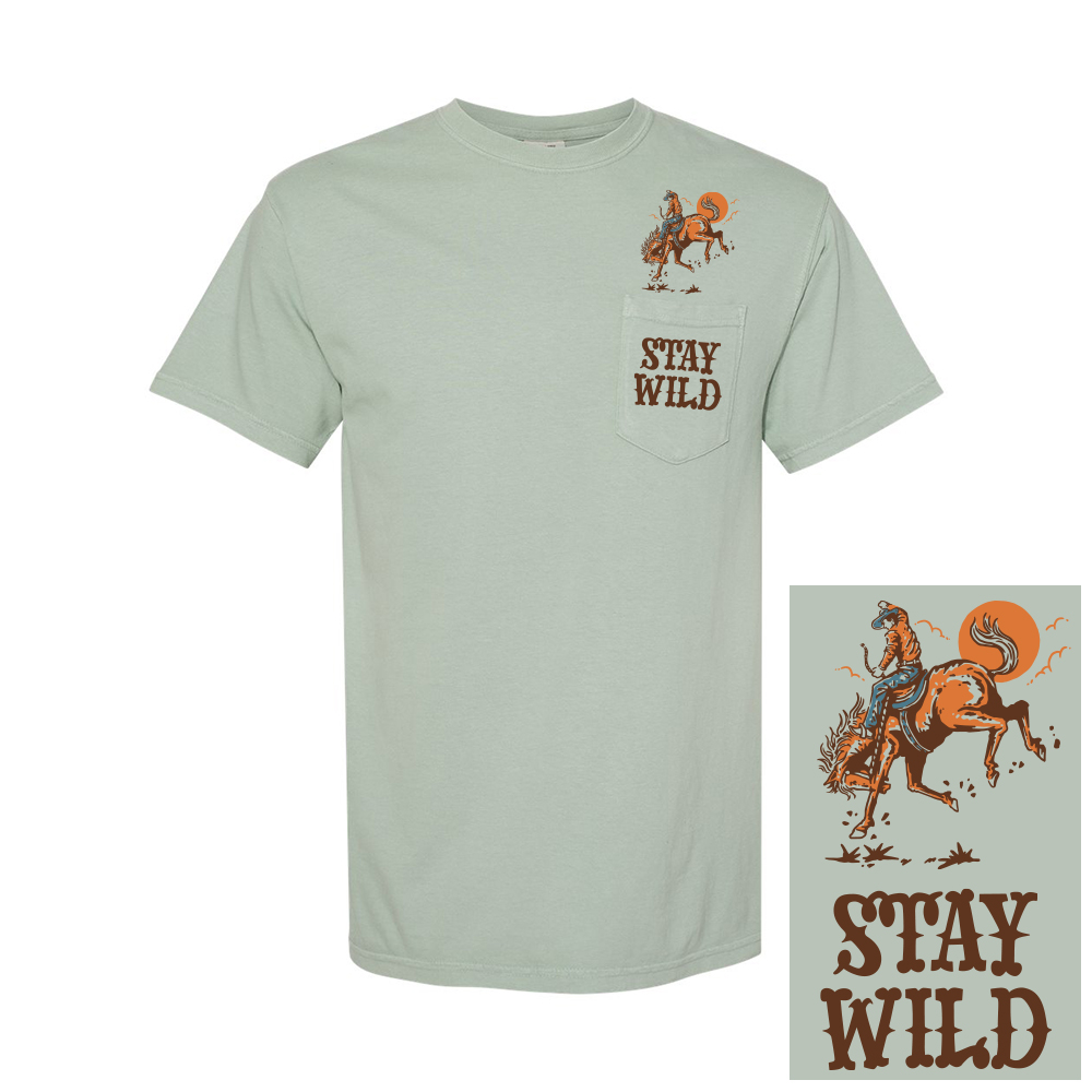 Stay Wild - Bronco - Comfort Colors® POCKET Tee - Bay