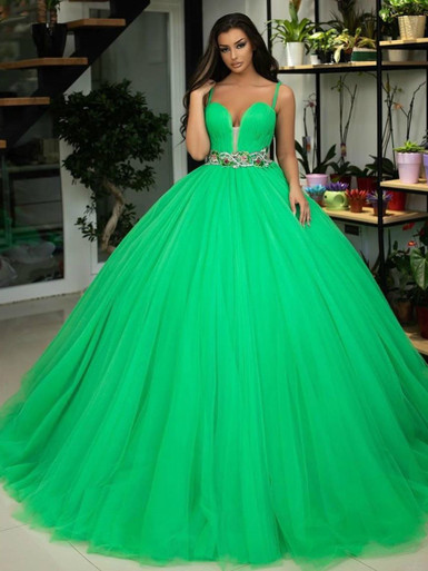 Shop Cheap Green Arabic Dubai Ball Gown Spaghetti Straps Beading Plus ...