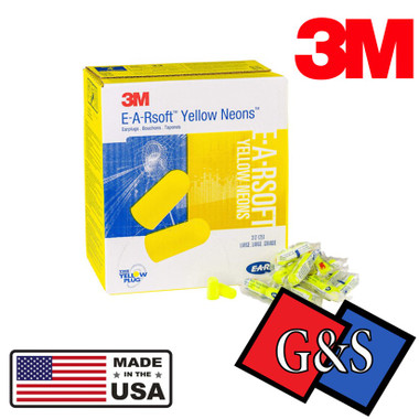 3M E-A-Rsoft Yellow Neons Earplugs 312-1251, Uncorded, Poly Bag, Large ...