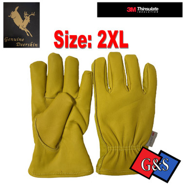 Deerskin Leather Work Gloves with Thinsulate Lining (2XL) : Leather ...